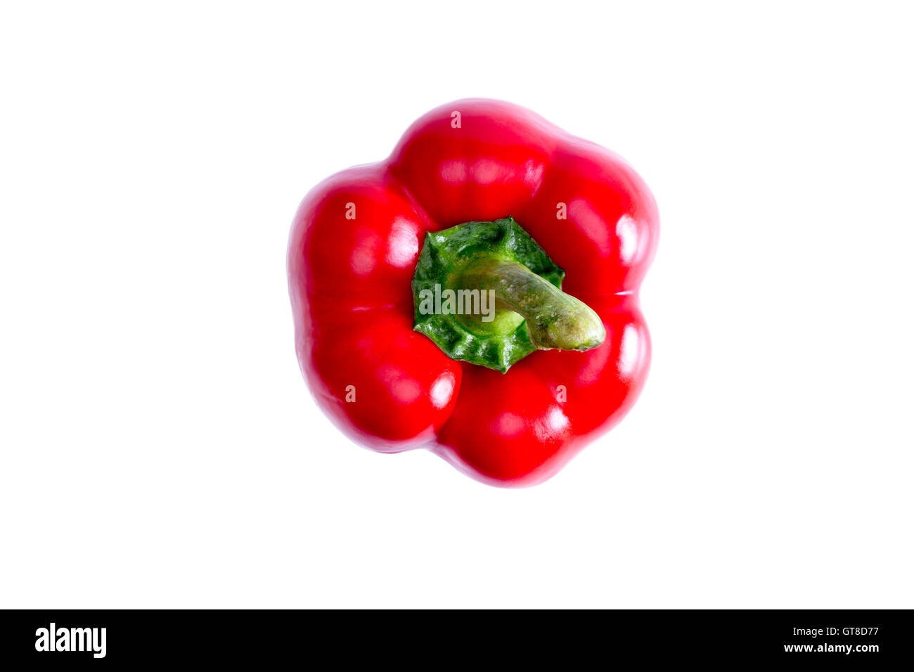 Fresh succulent red bell pepper with its green stalk, a rich source of ...