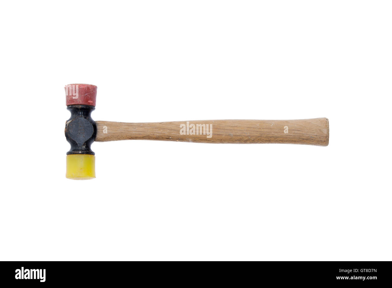 Close up Single Red and Yellow Mallet Hammer with Wooden Handle ...