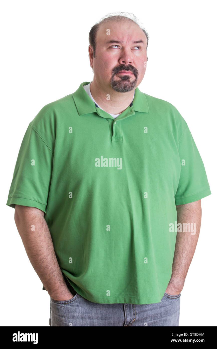 Portrait of Overweight Man Wearing Green Shirt Standing with Hands in ...