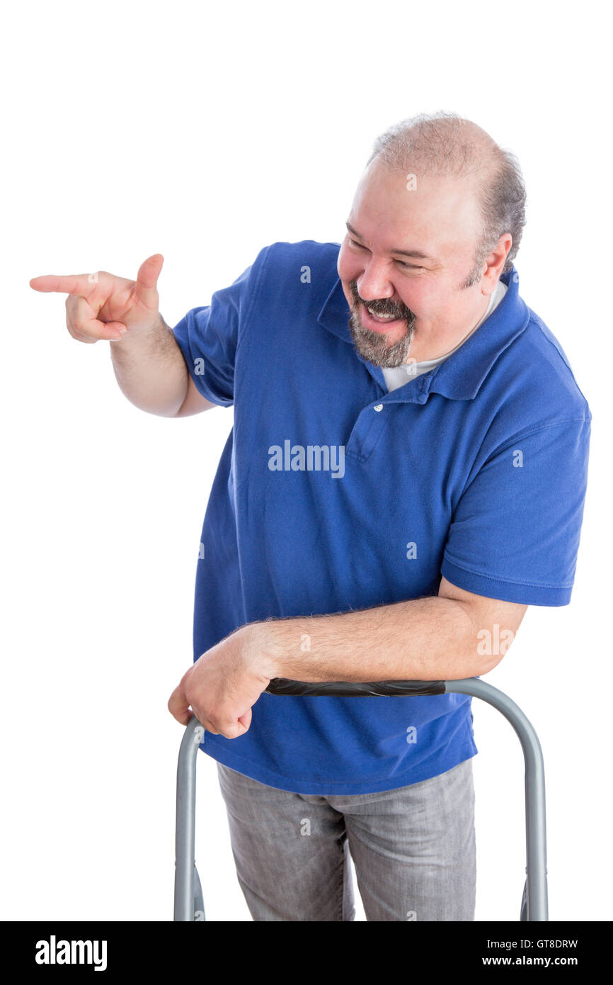 Happy Bearded Guy, Leaning Against the Back of a Chair, Pointing ...