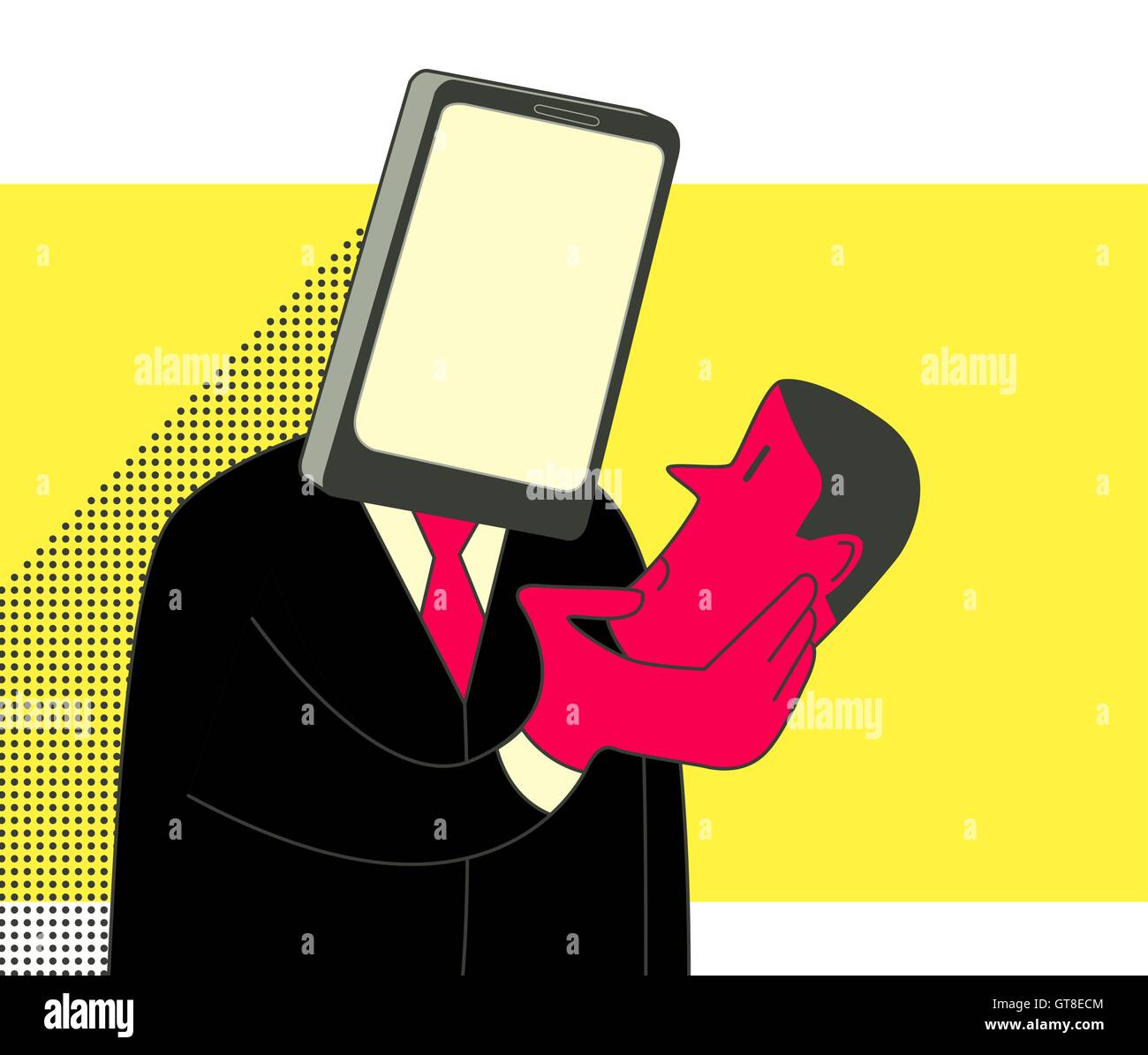 Smartphone head man holding human head. Social media addiction concept ...