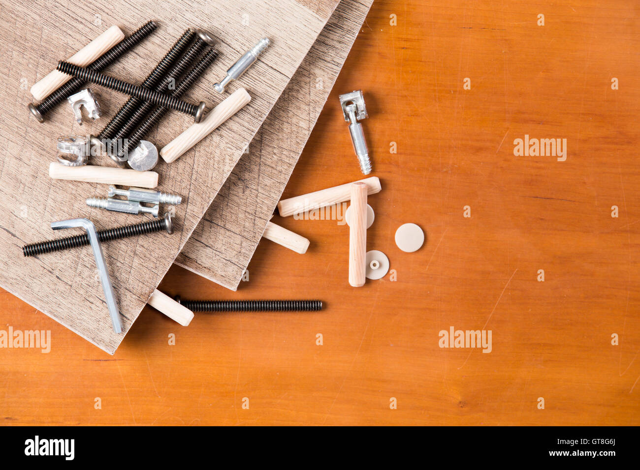 High Angle Still Life Close Up of Various Pieces of Hardware Necessary ...