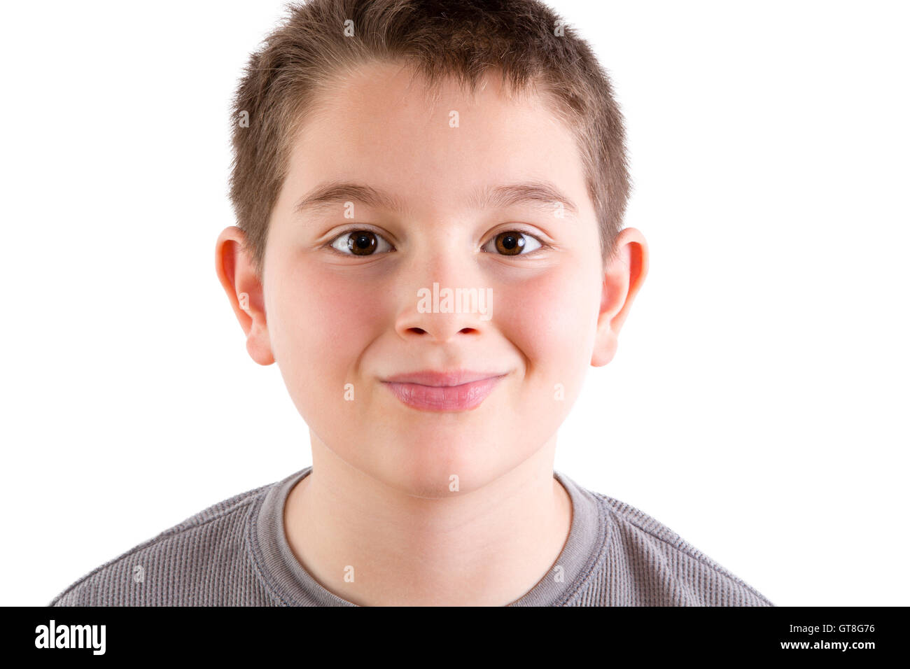 Head and Shoulders Close Up Portrait of Happy Young Boy Looking at ...