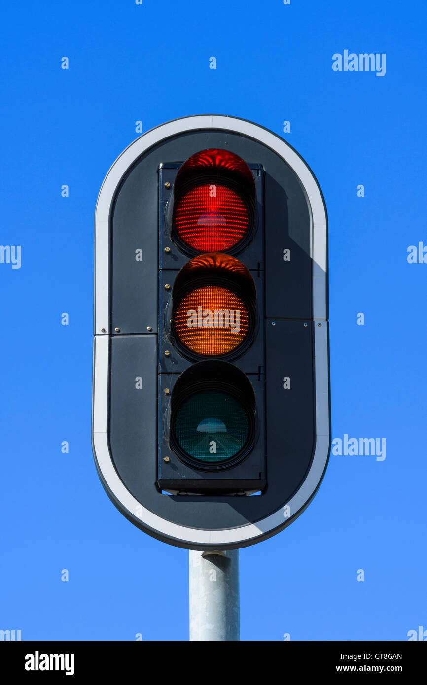 Red and Yellow Traffic Light Against Blue Sky, Denmark Stock Photo - Alamy