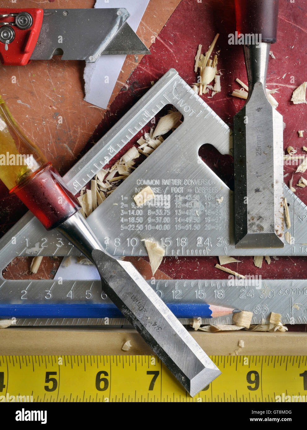 Overhead View of Various Woodworking Tools Stock Photo - Alamy