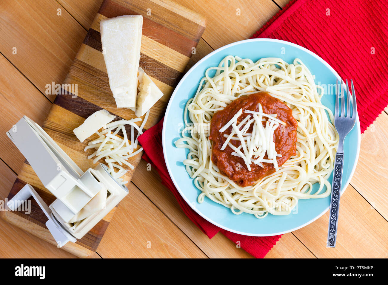 Top down first person perspective view on round plate of freshly cooked ...