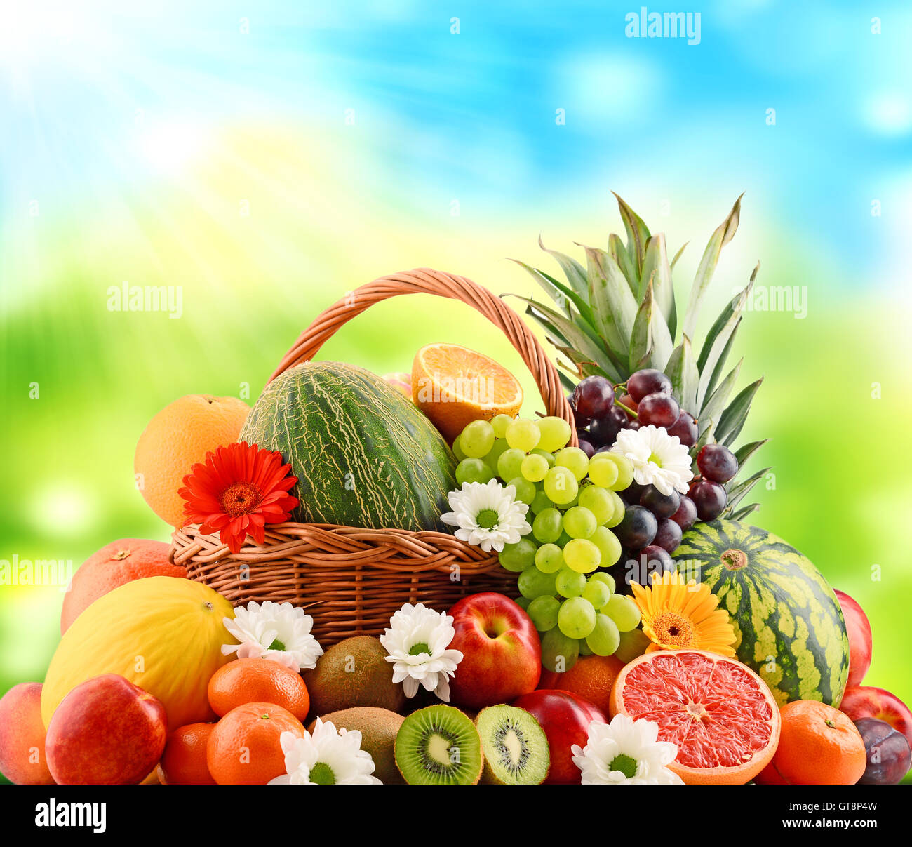 Composition with assorted fruits. Balanced diet Stock Photo - Alamy