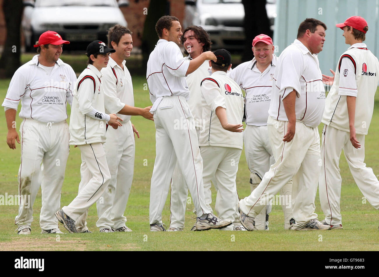 Hornchurch celebrate the wicket of P Tooke, taken by Craig Smith (4th L ...