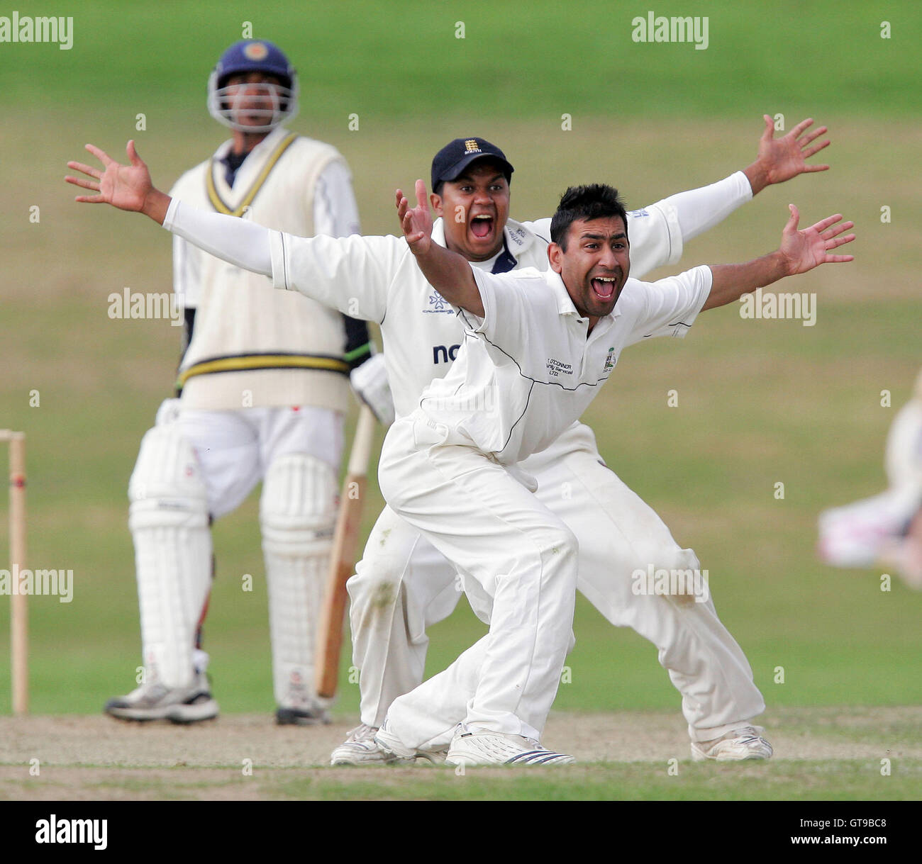 Adnan Akram of Wanstead (right) leads the appeals as C Mudalige is ...