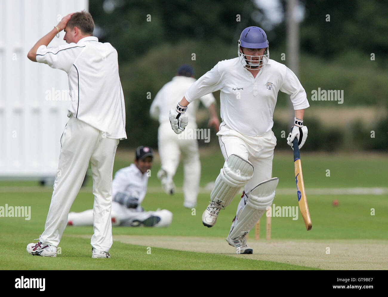 M Gray of Stanford has a narrow escape off of the bowling of D Pryke ...