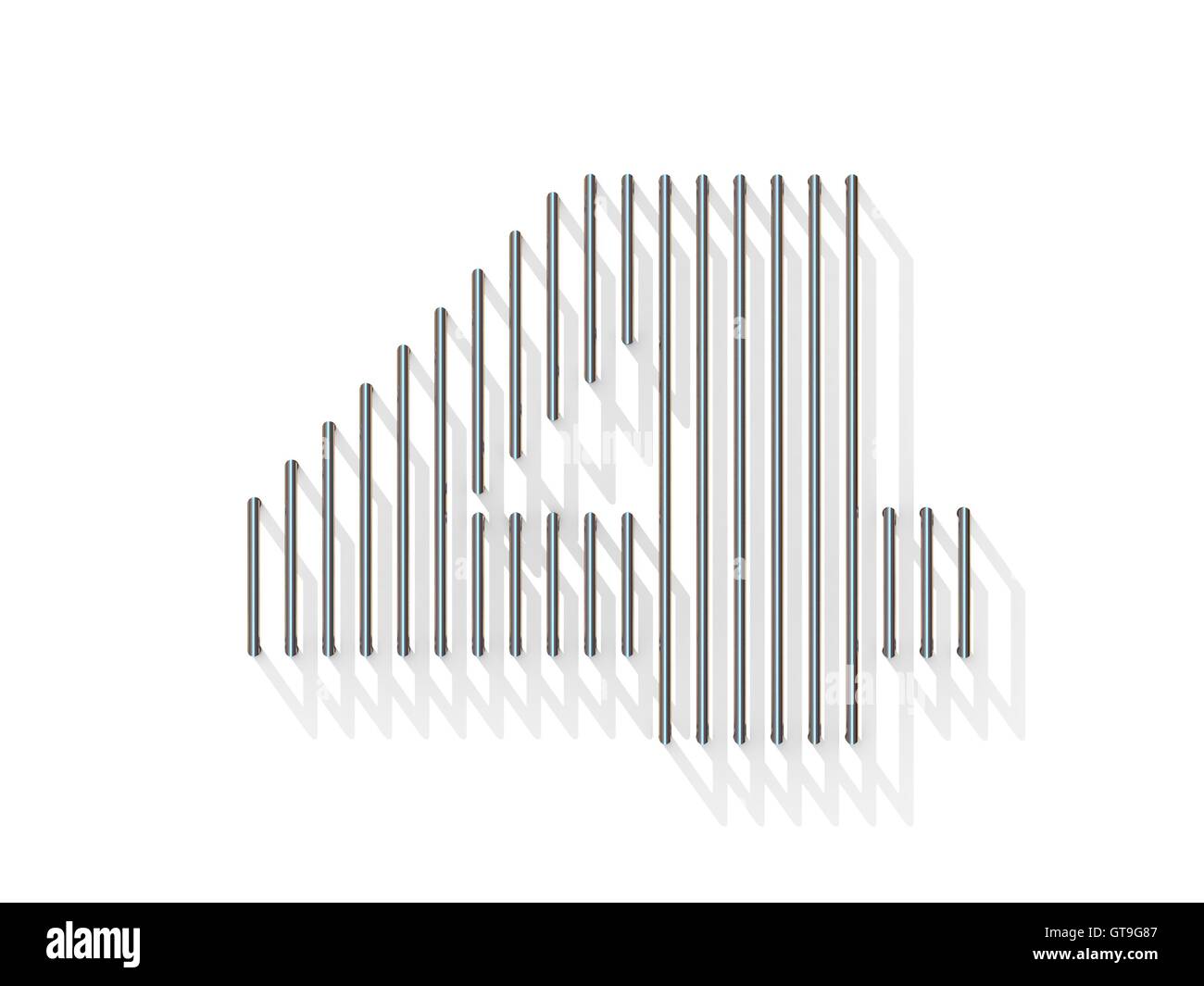 Silver, steel wire font. Number FOUR 4 with vertical shadows. 3D render ...