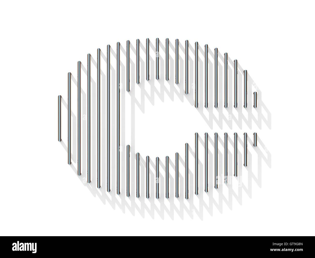 Silver, steel wire font. Letter C with vertical shadows. 3D render ...