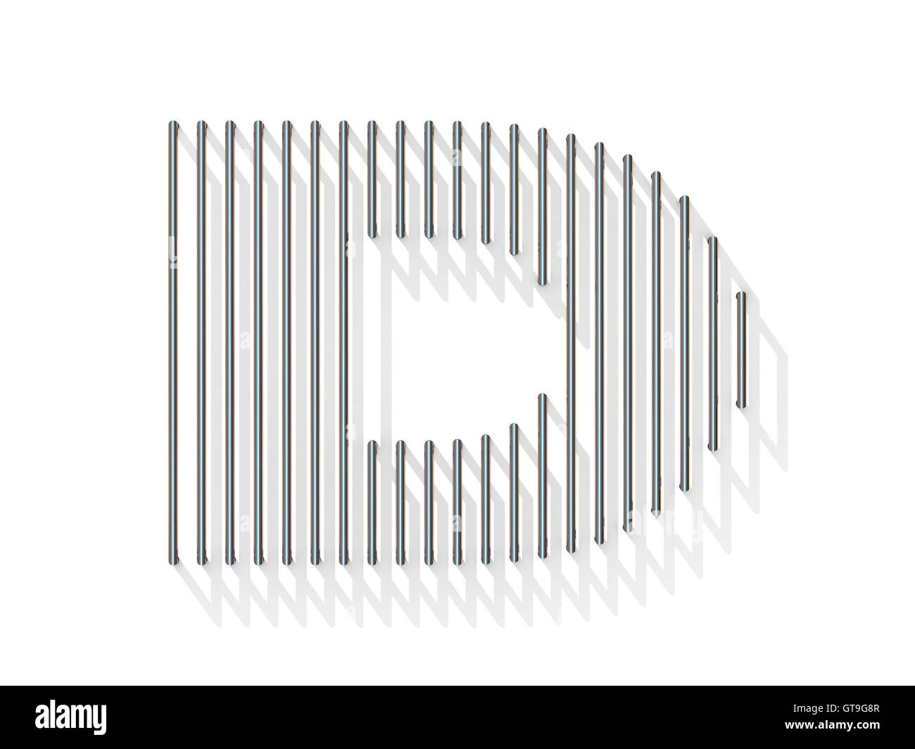 Silver, steel wire font. Letter D with vertical shadows. 3D render ...