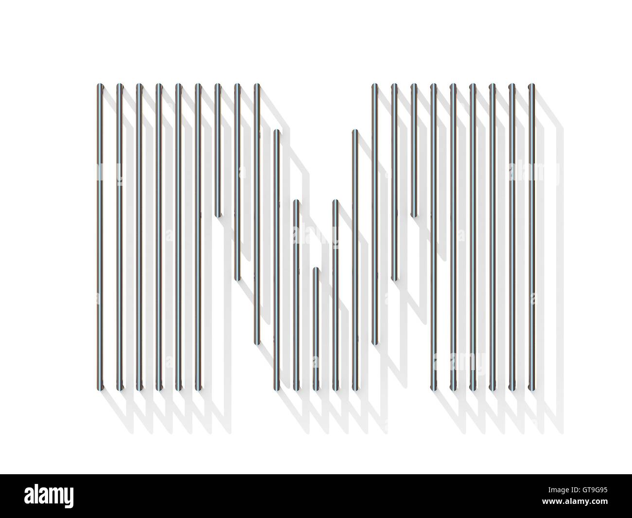Silver, steel wire font. Letter M with vertical shadows. 3D render ...