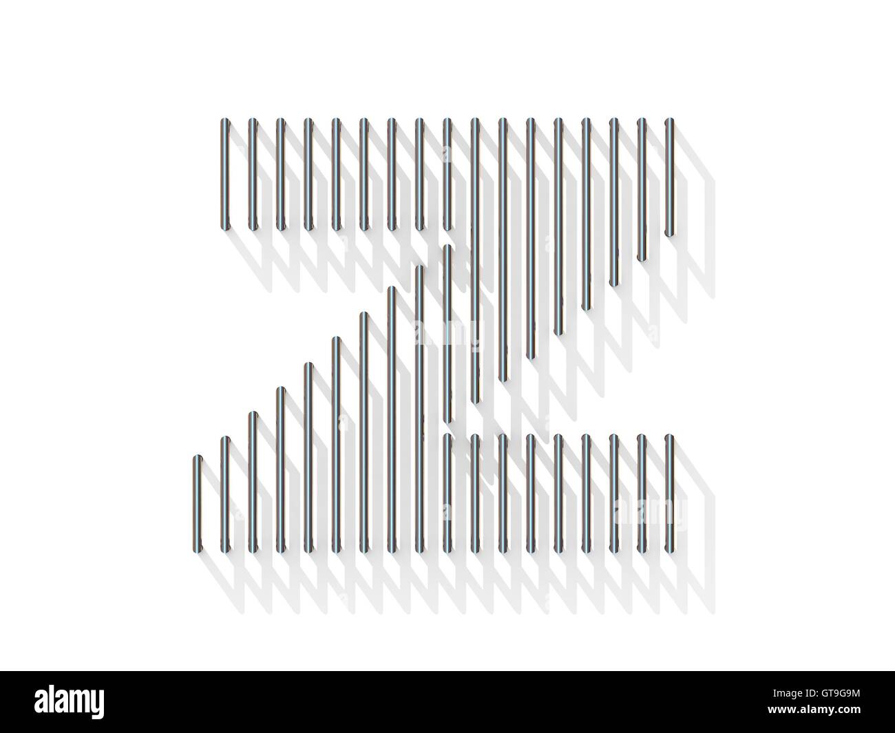 Silver, steel wire font. Letter Z with vertical shadows. 3D render ...