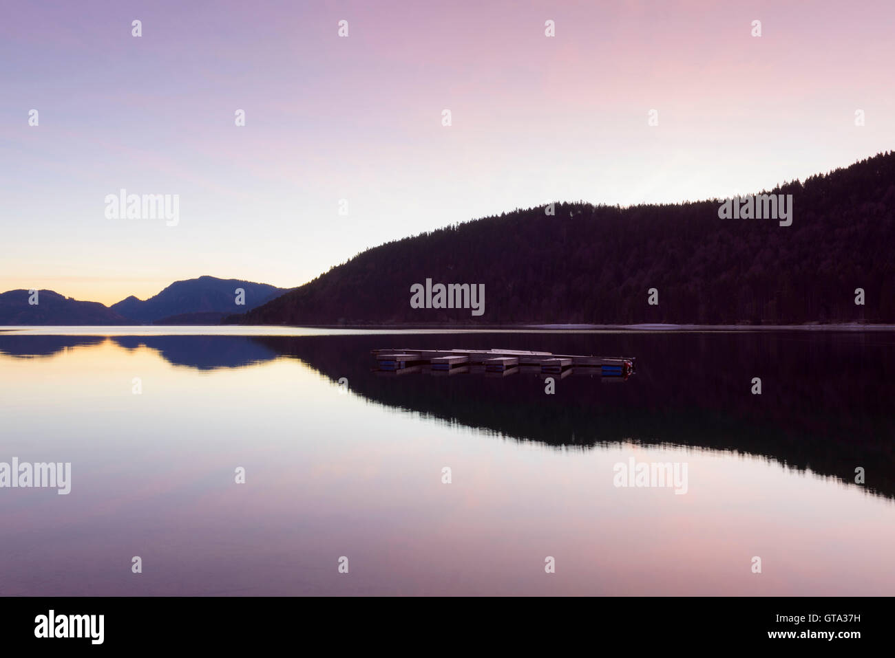 Mountain Landscape Reflected in Lake Walchensee at Dawn, Kochel am See, Upper Bavaria, Bavaria ...