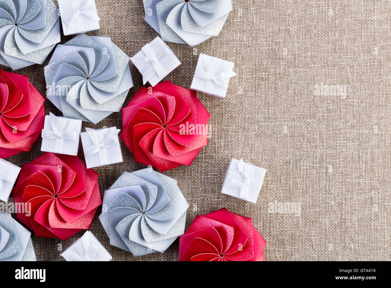 Assorted colorful Christmas gift boxes for packaging with silver ...