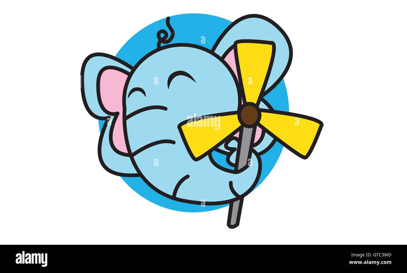 Elephant and windmill of vector art Stock Photo - Alamy
