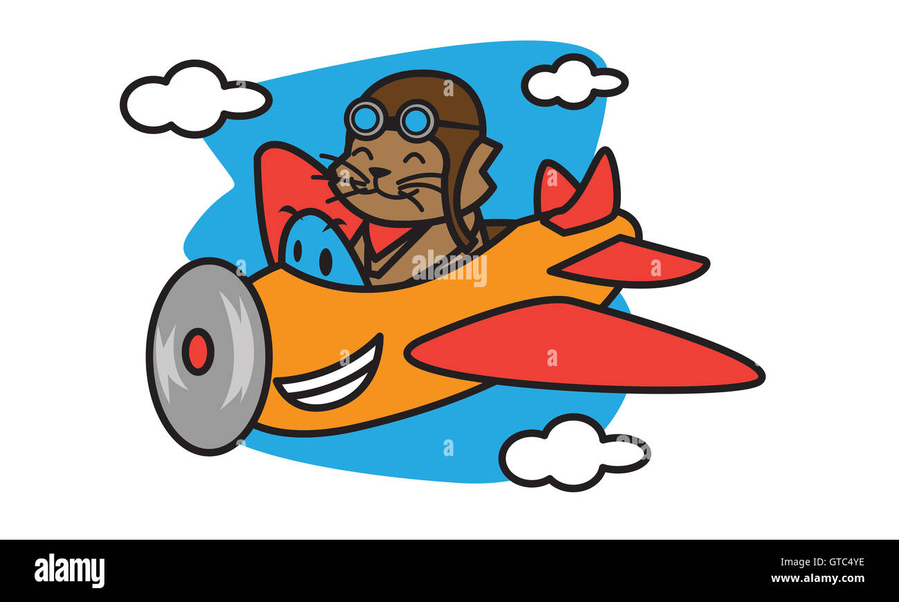 Cat flying with plane vector art Stock Photo - Alamy