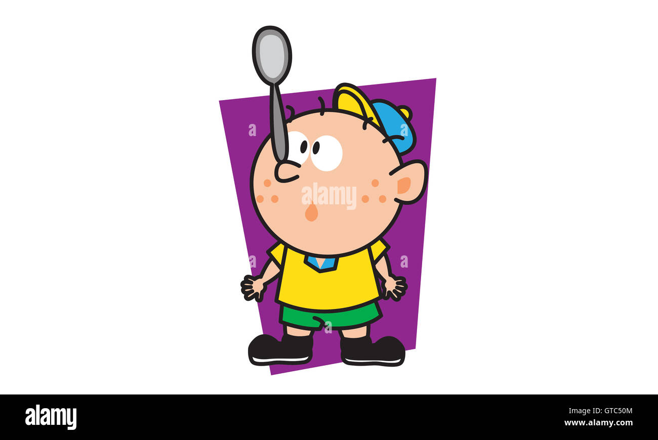 Kid and spoon vector art Stock Photo - Alamy