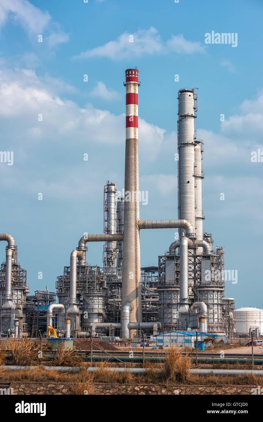 gas processing factory. landscape with gas and oil industry Stock Photo ...