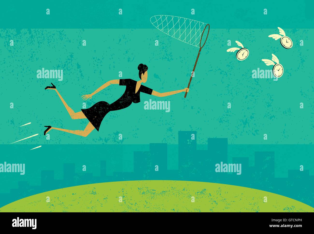 Getting More Time. A businesswoman trying to get more time with a ...