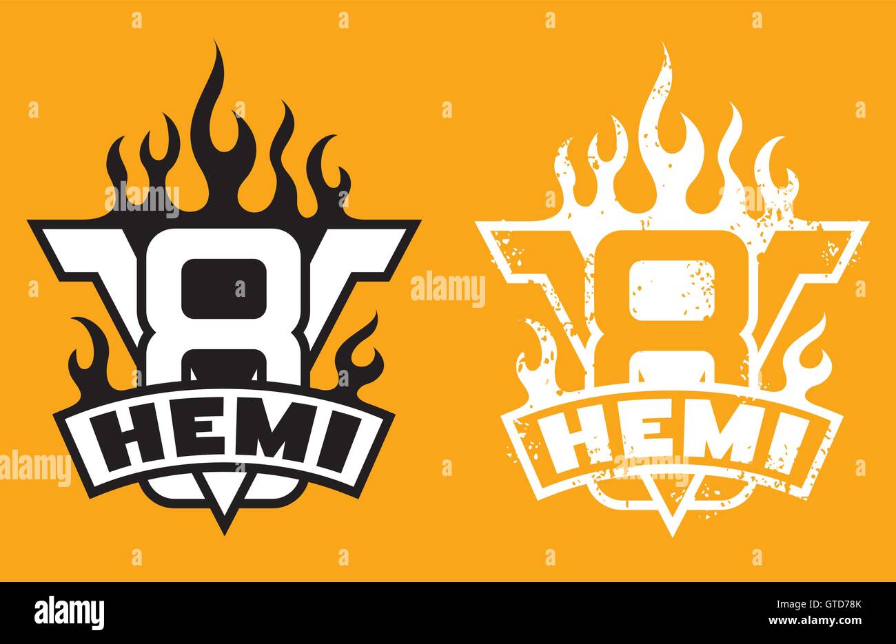 V8 Hemi engine emblem with flames and grunge option Stock Vector Image ...