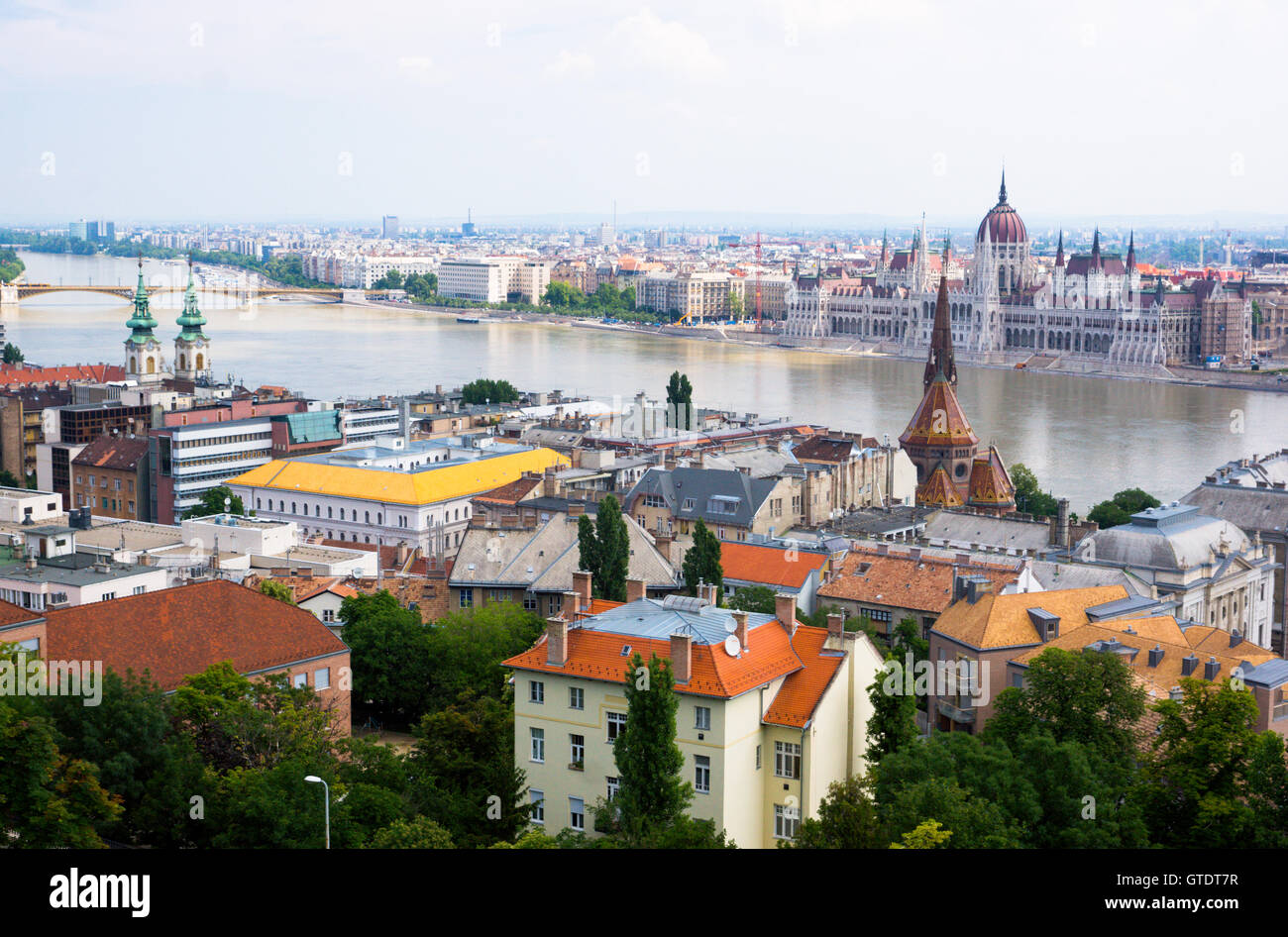 Colourful buildings of historic Budapest on the River Danube Stock ...