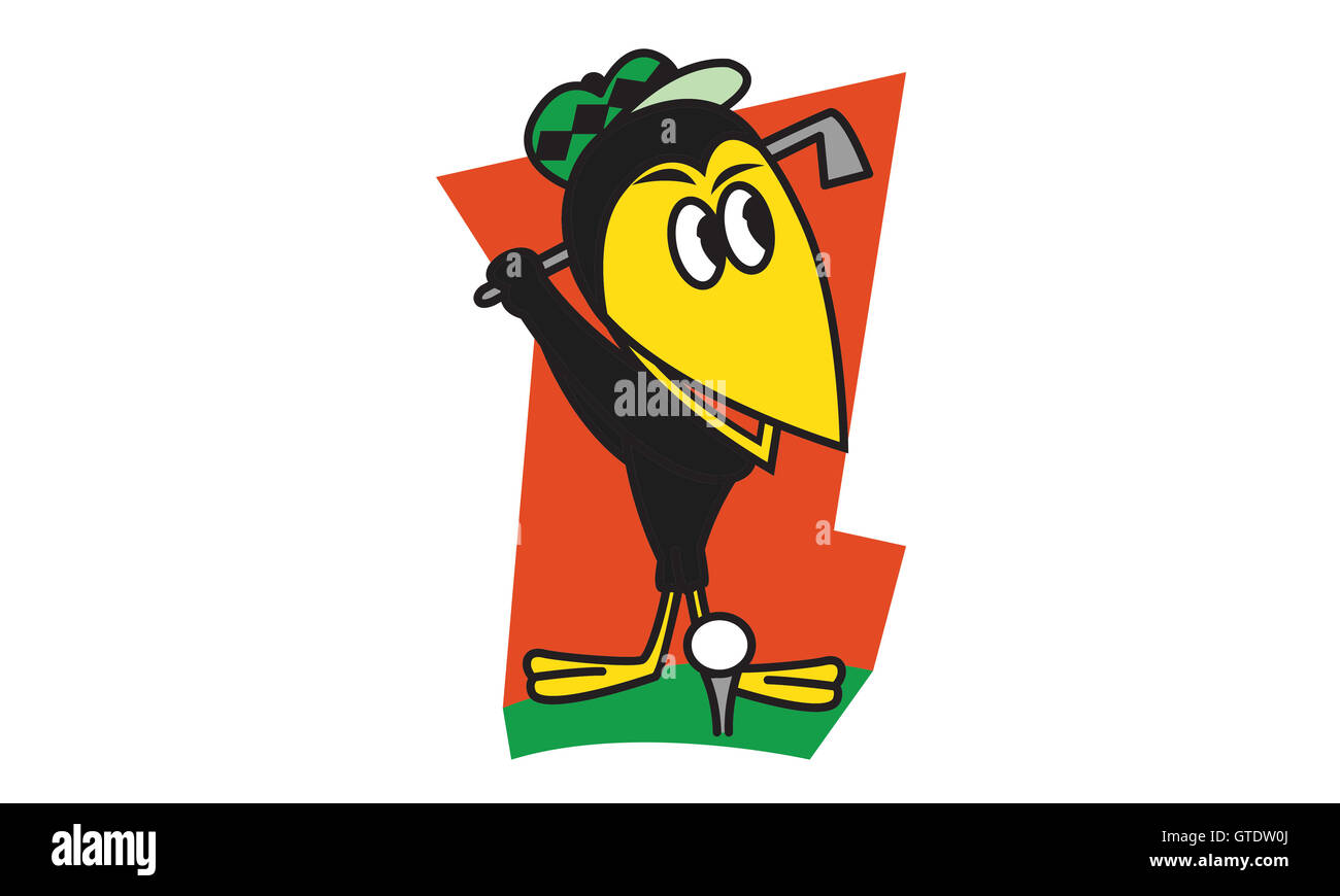 Bird playing golf of vector art Stock Photo - Alamy