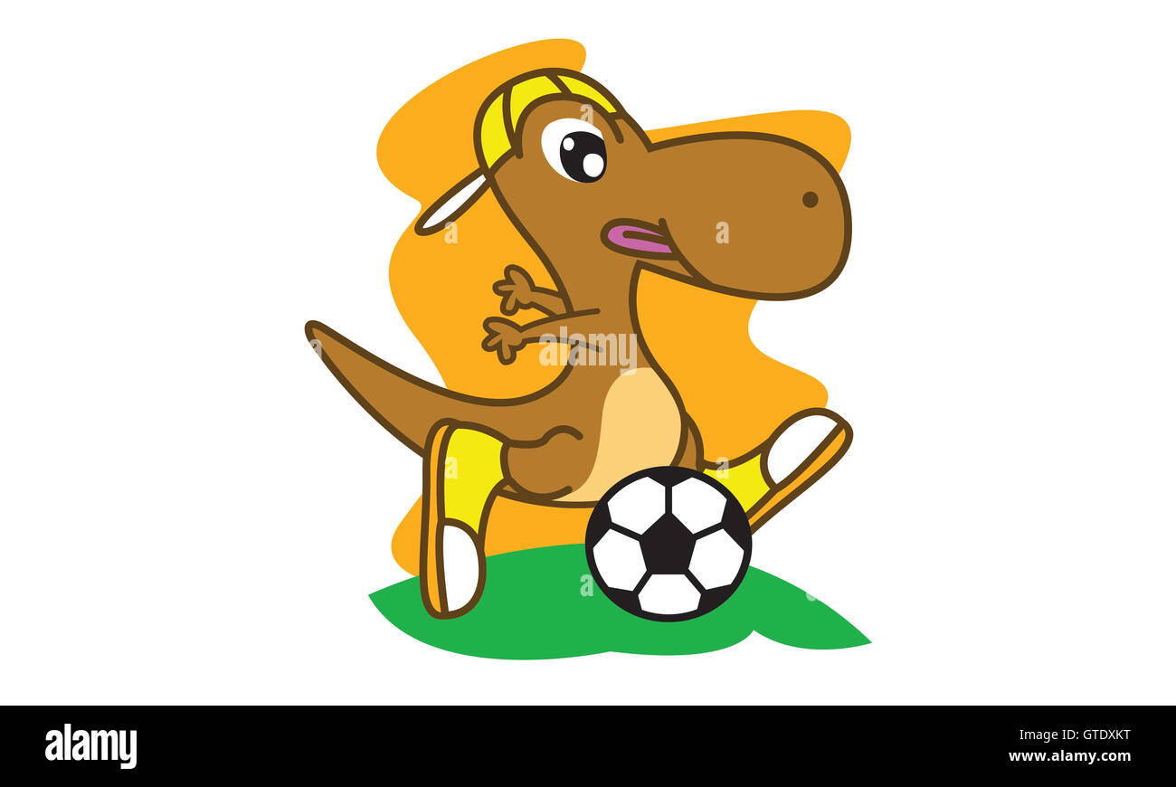 Dinosaur playing football of vector art Stock Photo - Alamy