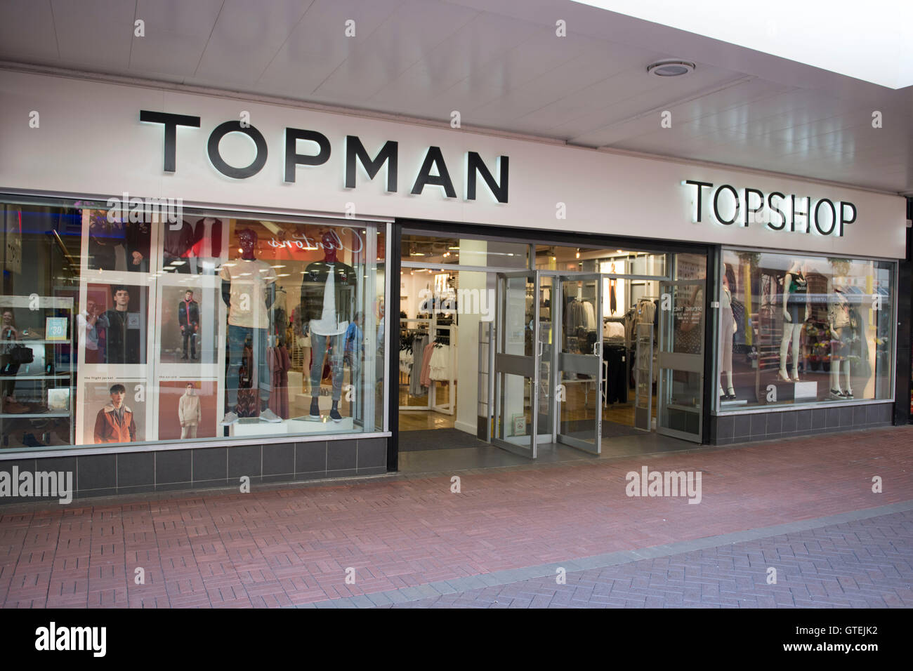 Topman exterior store sign logo in Cwmbran, South Wales Stock Photo - Alamy