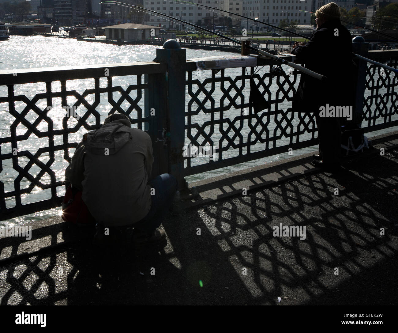 "Istanbul #2" Turkey. Silhouette of fisherman on floating bridge over ...