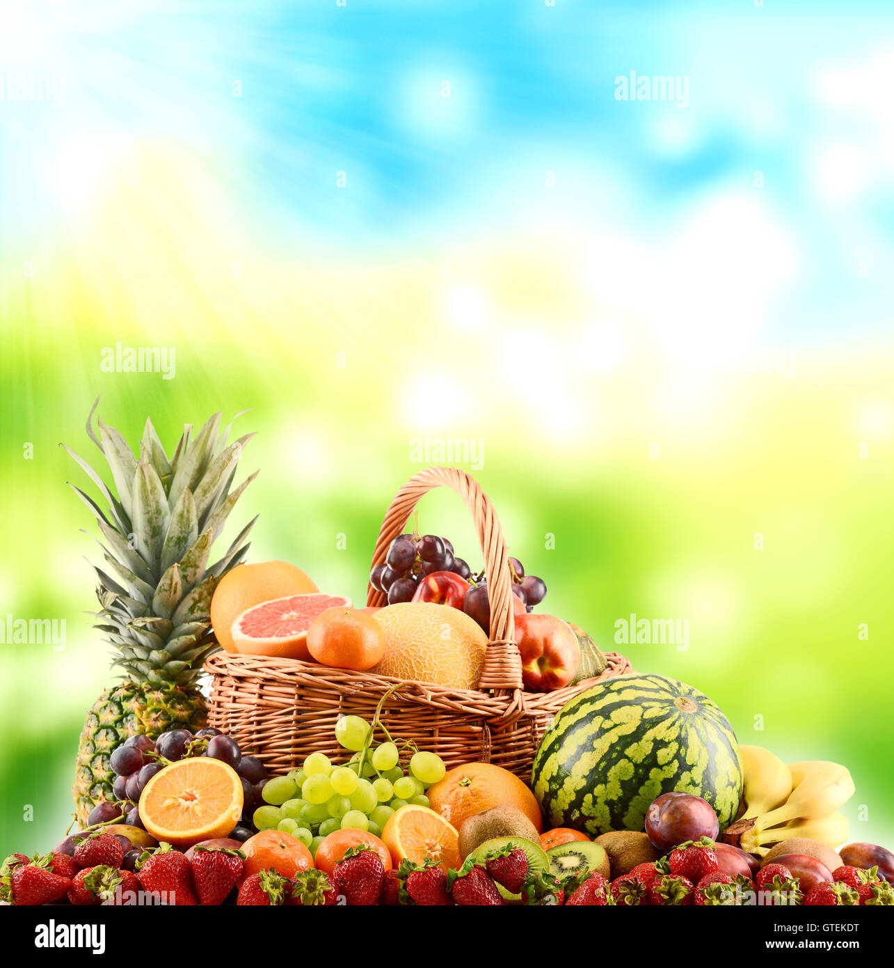 Composition with assorted fruits. Balanced diet Stock Photo - Alamy