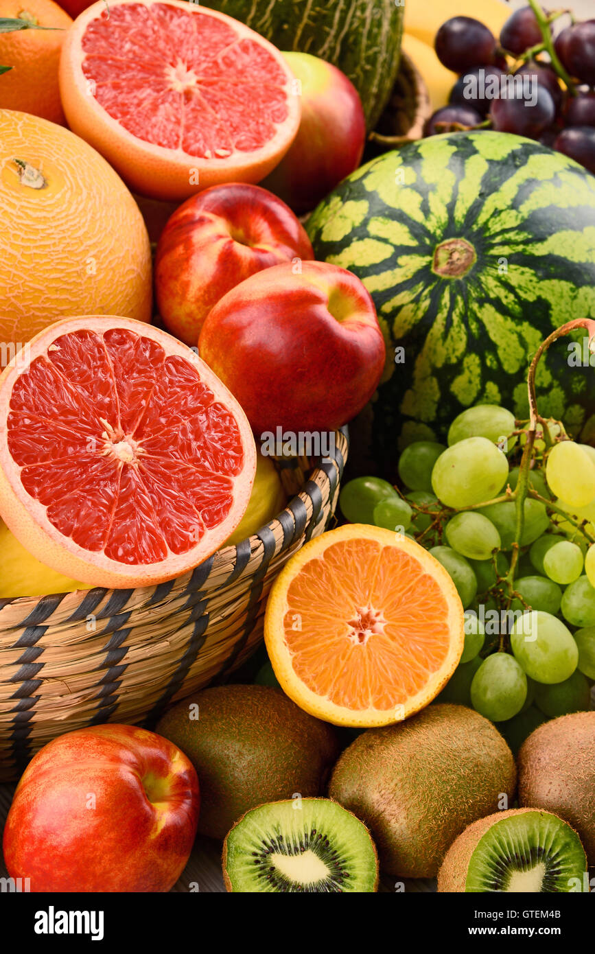 Composition with assorted fruits. Balanced diet Stock Photo - Alamy