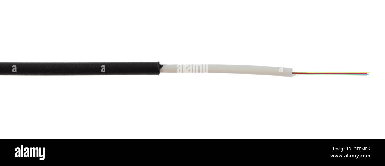 Fiber optic, optical cable detail isolated on white background. Loose ...