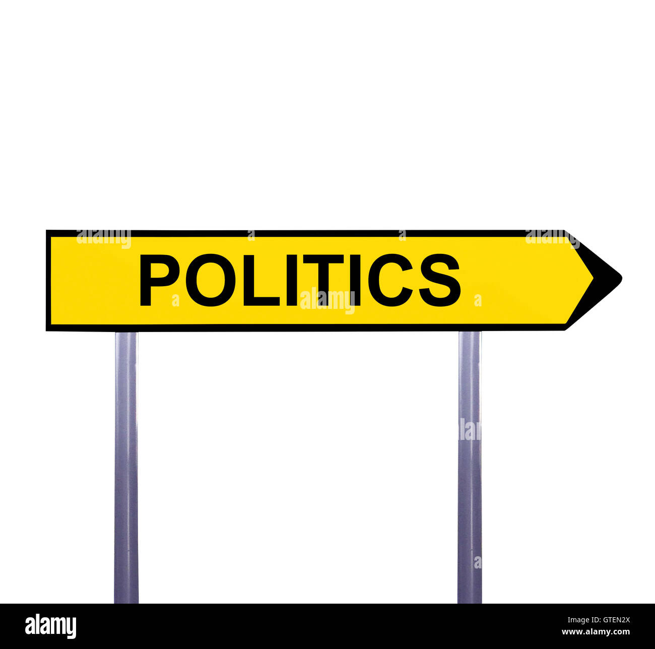 Conceptual arrow sign isolated on white - POLITICS Stock Photo - Alamy