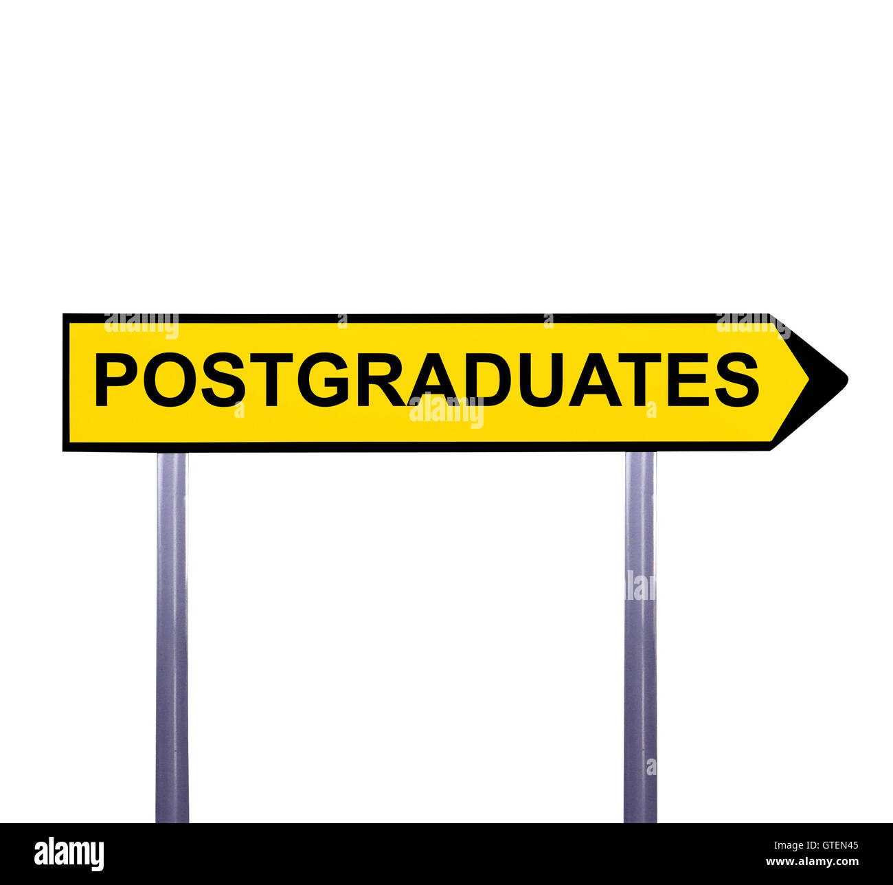 Conceptual arrow sign isolated on white - POSTGRADUATES Stock Photo - Alamy