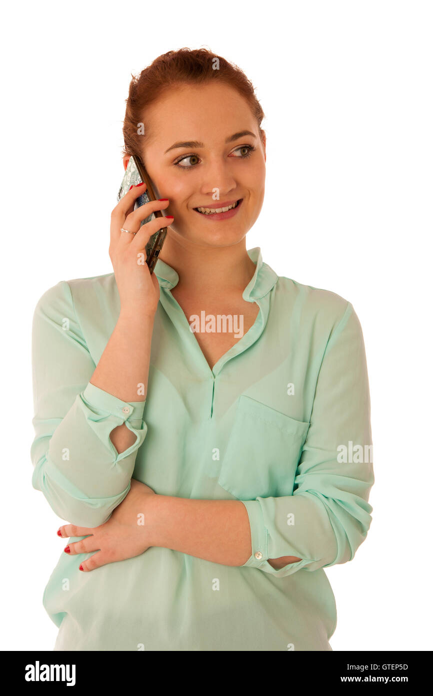 business woman talking over a smart phone isolated over white Stock ...