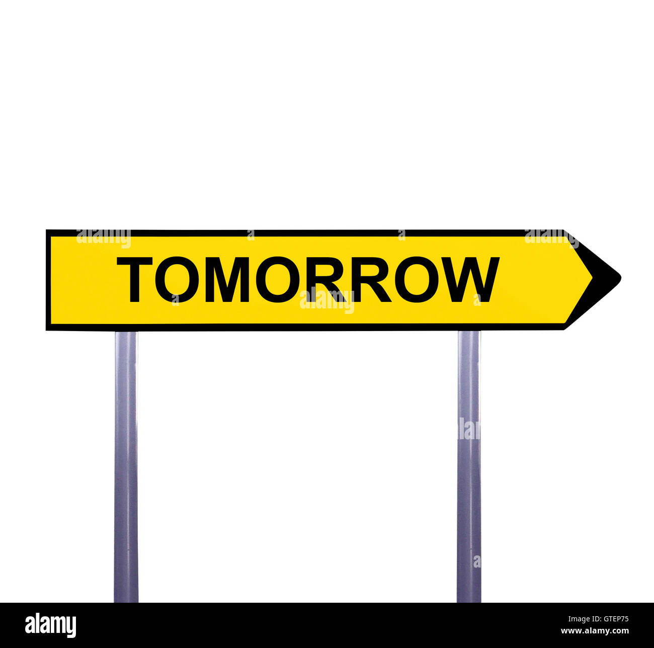 Conceptual arrow sign isolated on white - TOMORROW Stock Photo - Alamy