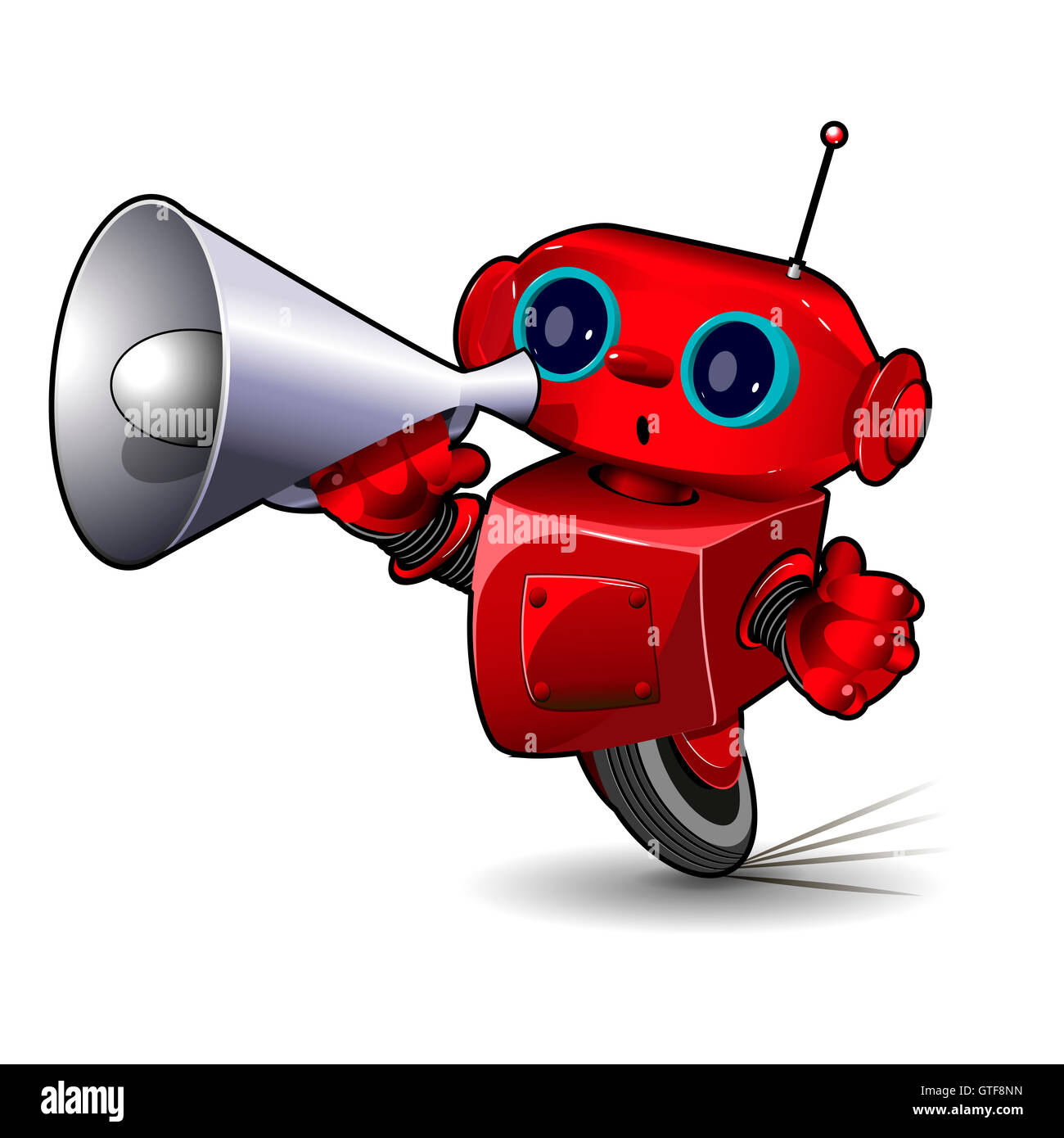 Illustration Red Robot Speed in a Bend with Megaphone Stock Photo - Alamy