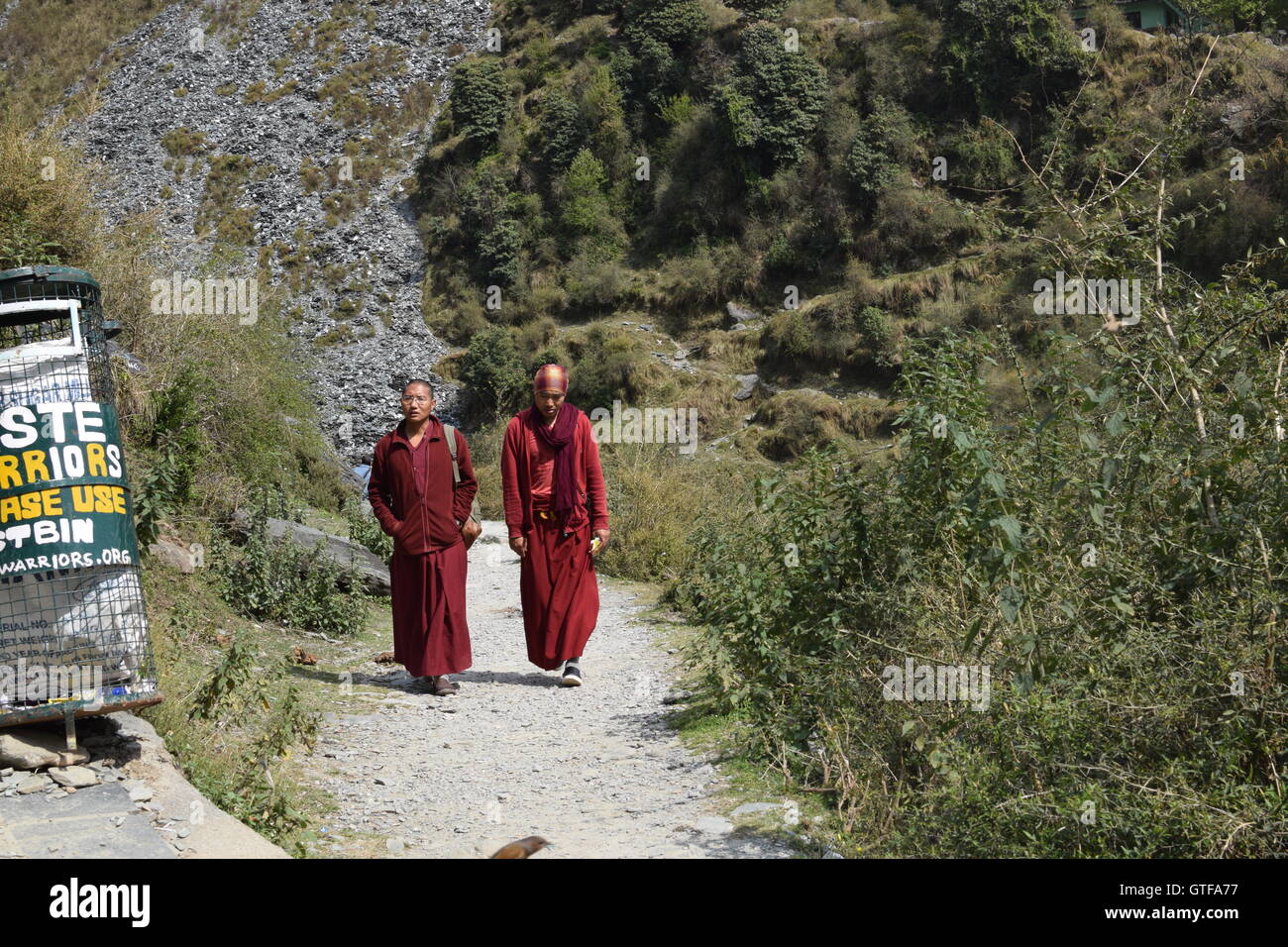 Buddhist monks enjoying a stroll - in a Himalayan Valley Stock Photo ...