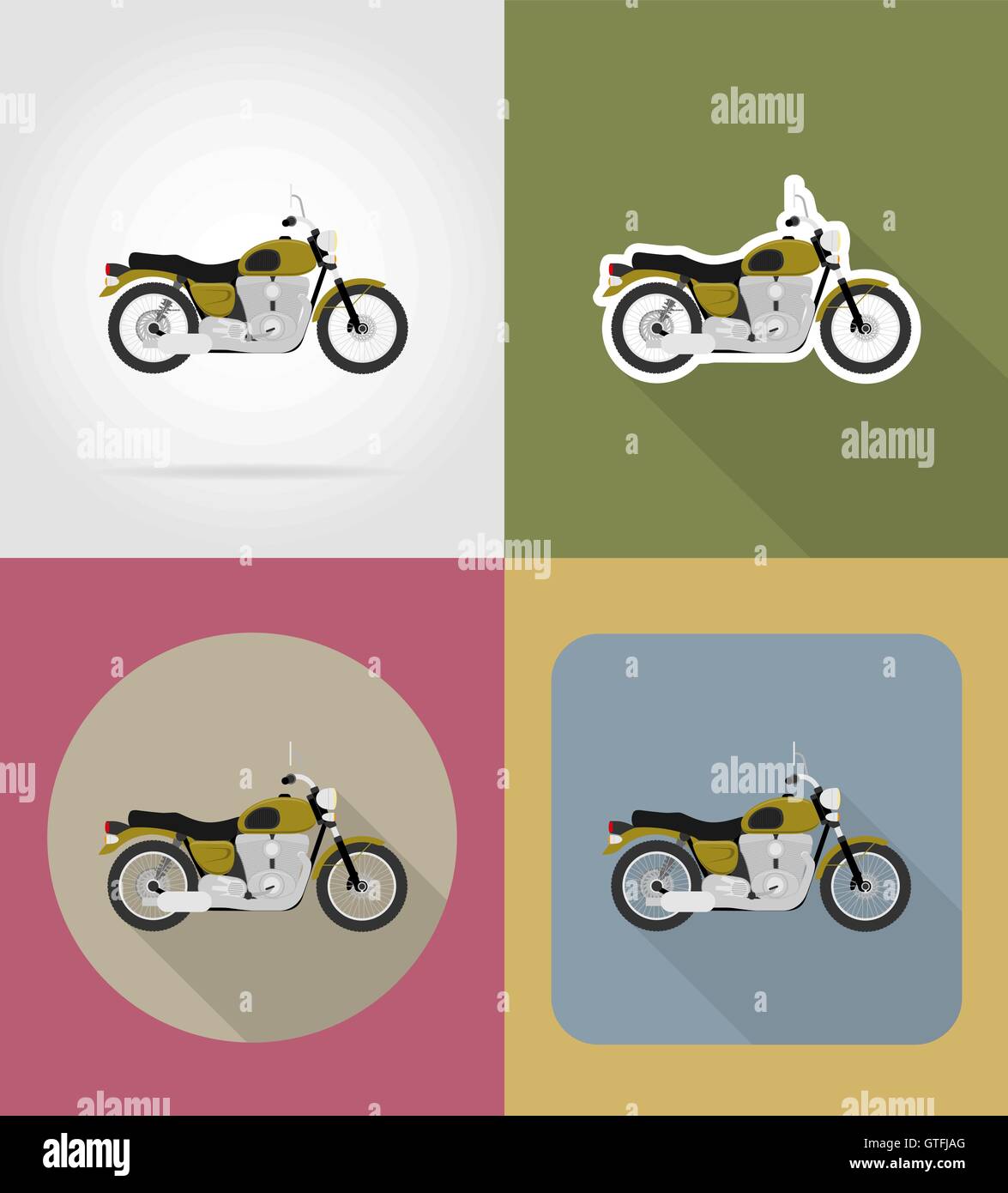 motorcycle flat icons vector illustration isolated on background Stock ...