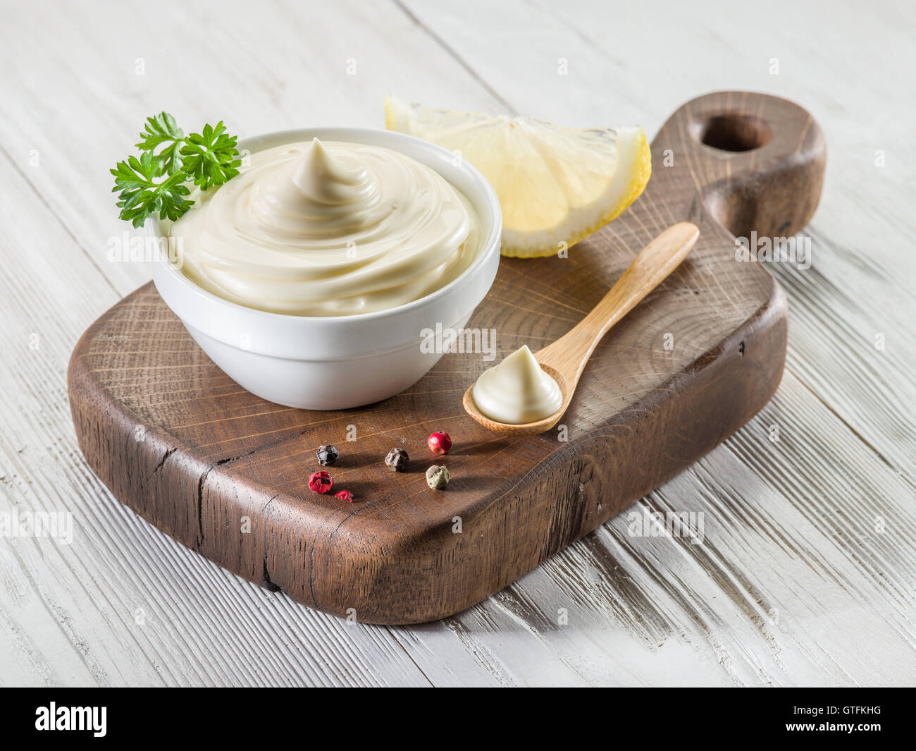 Natural mayonnaise ingredients and the sauce itself Stock Photo - Alamy