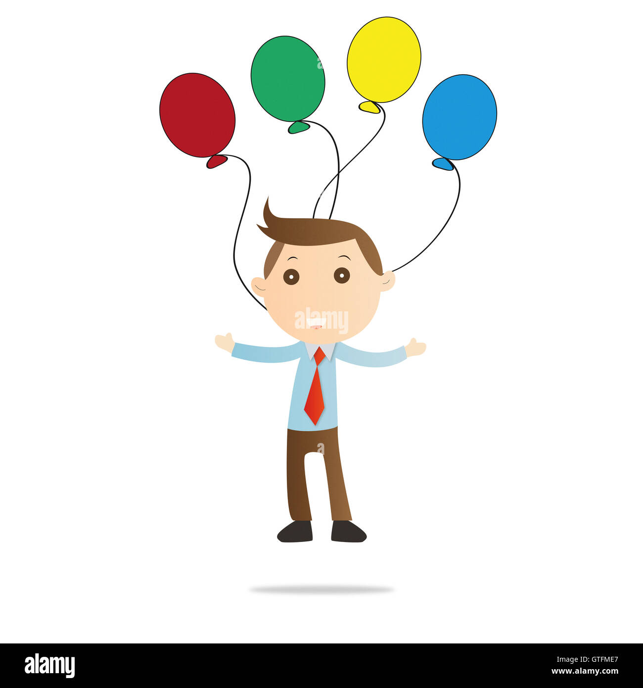 Businessman with balloon on white background Stock Photo - Alamy