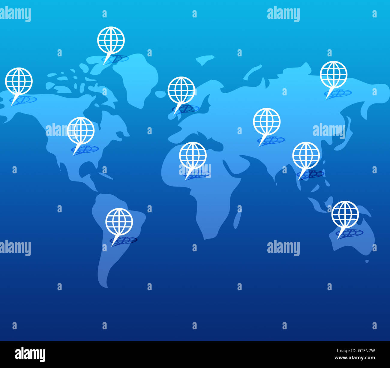 Global button on world map background Stock Photo - Alamy