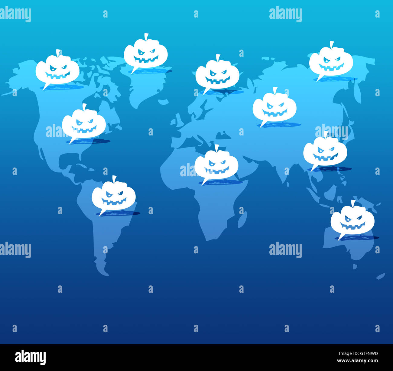 Pumpkin button on world map background Stock Photo - Alamy