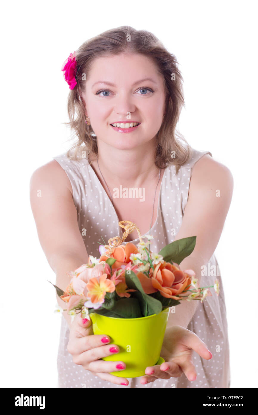 Female florist offering flowers hi-res stock photography and images - Alamy