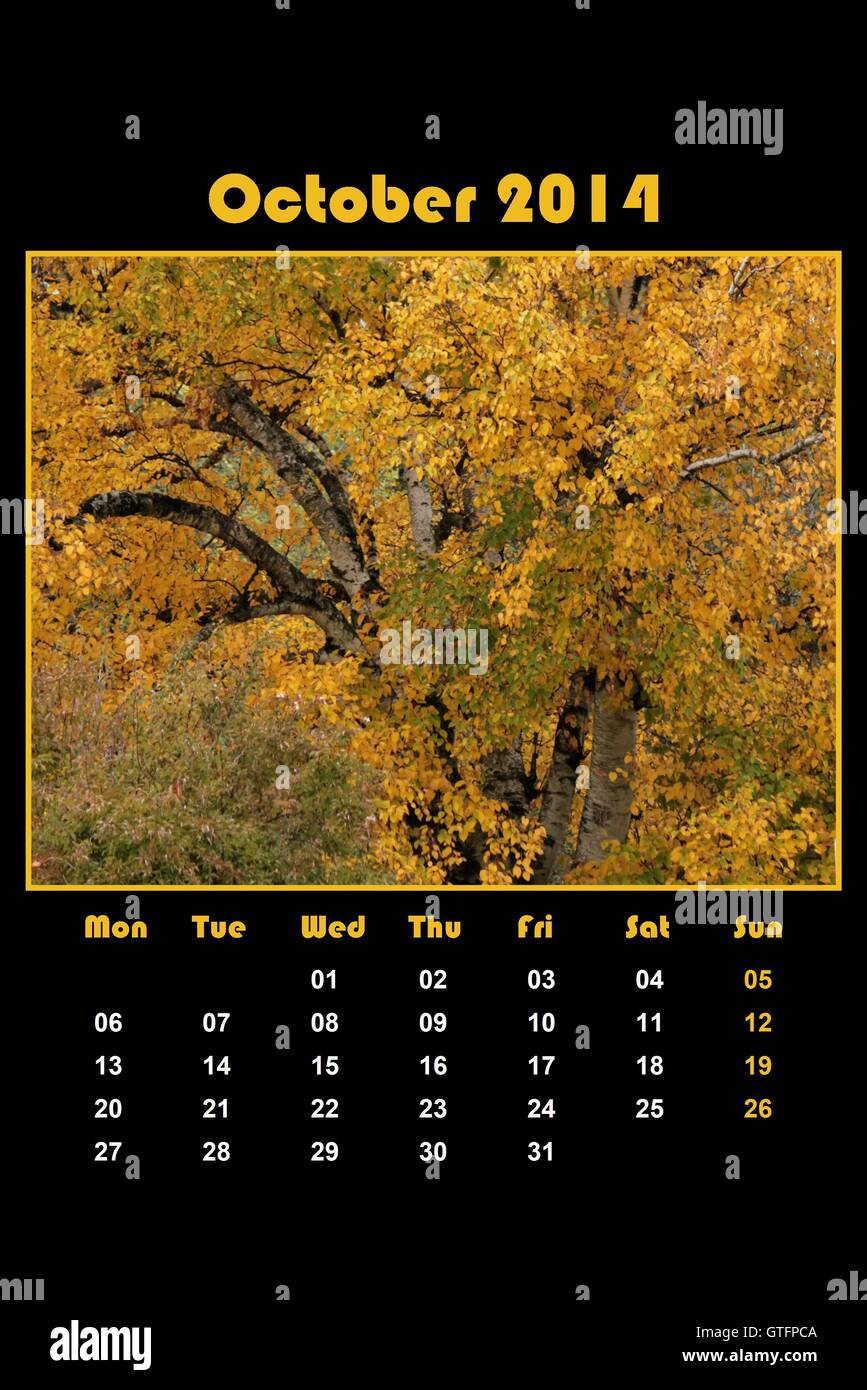 Nature calendar for 2014 - october Stock Photo - Alamy
