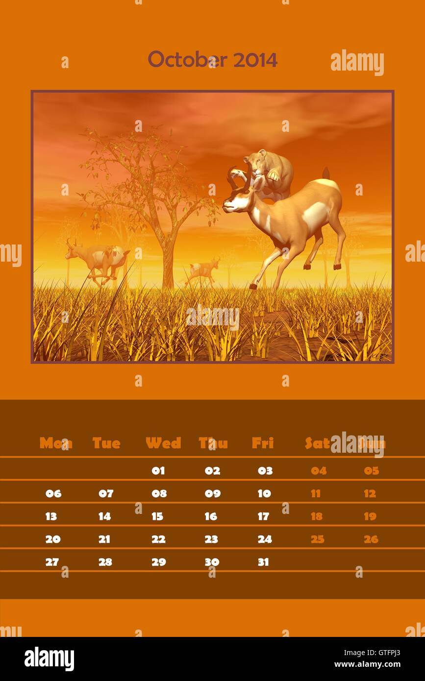 Safari calendar for 2014 - october Stock Photo - Alamy