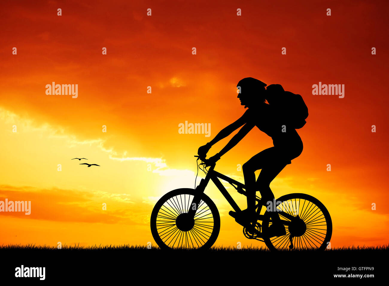 Biker at sunset Stock Photo - Alamy